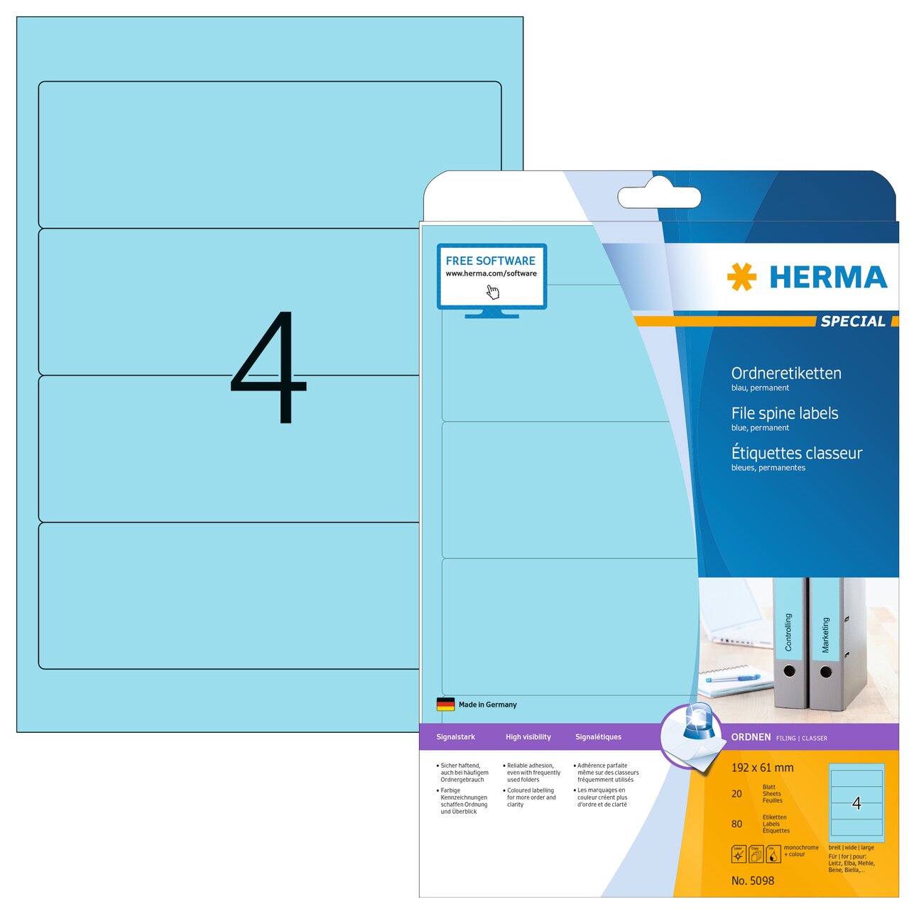 File Labels NZ | Blue 192 x 61mm | HERMA | 5098