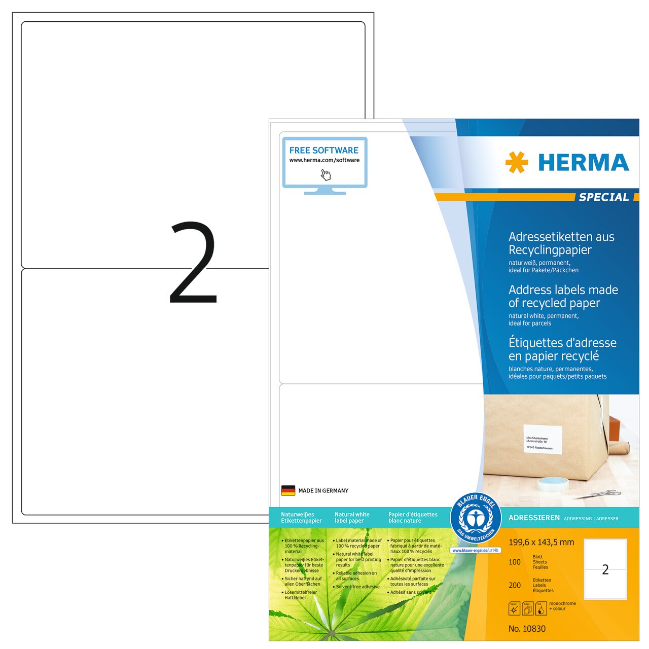 Recycled Labels NZ | Natural white 200 x 144mm | HERMA | 10830