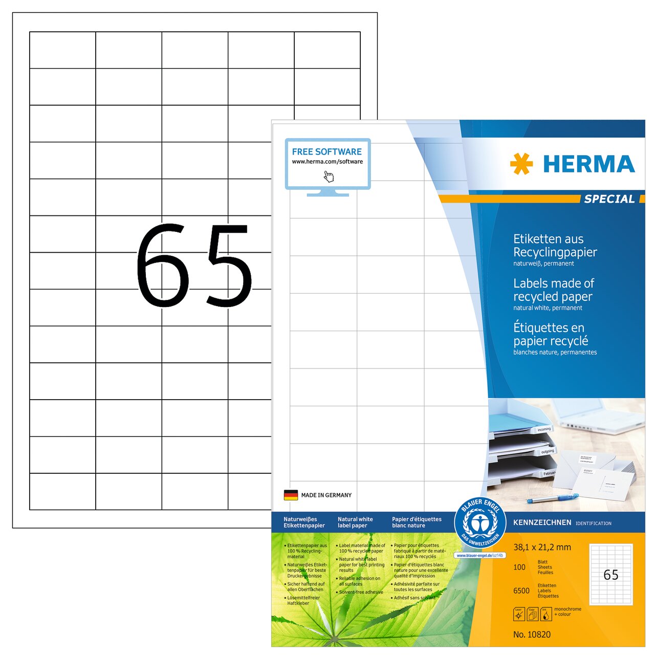 Recycled Labels NZ | Natural white 38 x 21mm | HERMA | 10820